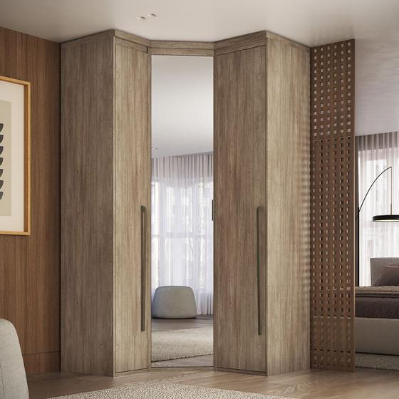 Guarda Roupa de Canto Obliquo Espelho 3 Portas MDF Lotus Belmax ...