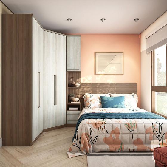 Guarda Roupa de Canto Queen 5 Portas e 5 Gavetas Vanilla com Legno ...