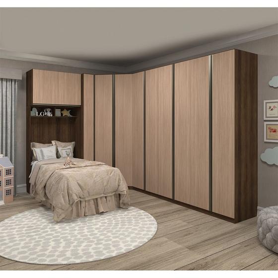 Guarda Roupa de Canto Solteiro 11 Portas 9 Gavetas Nogueira Dourado com ...