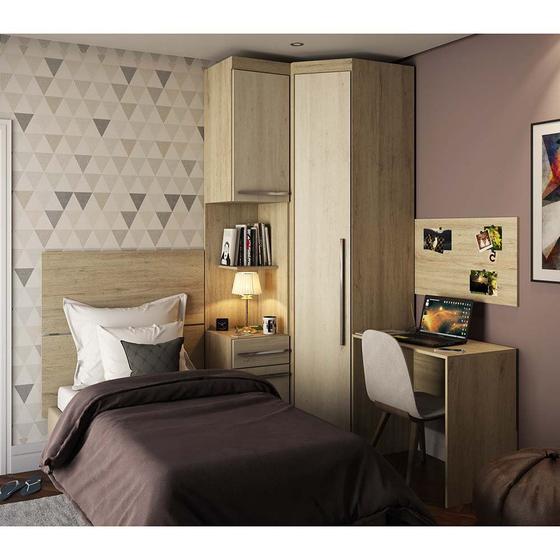 Guarda Roupa de Canto Solteiro 3 Portas 1 Gaveta com Cabeceira e ...