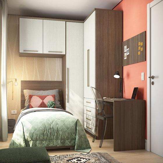 Guarda Roupa de Canto Solteiro 5 Portas e 4 Gavetas Vanilla com Linho ...