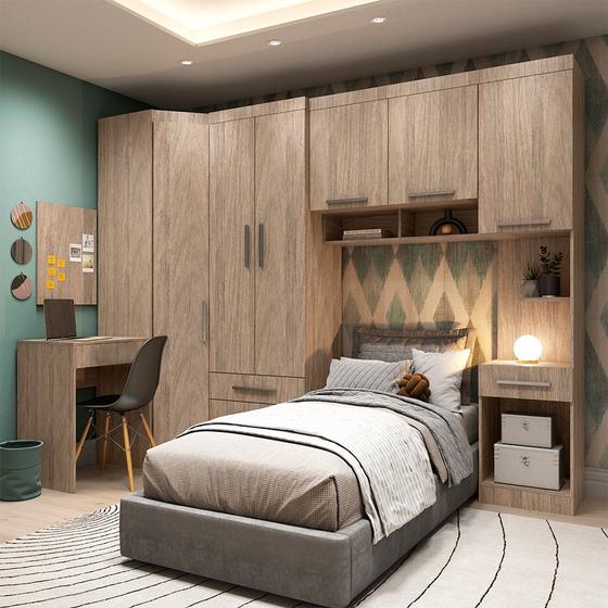 Guarda Roupa de Canto Solteiro 6 Portas e 4 Gavetas com Escrivaninha ...