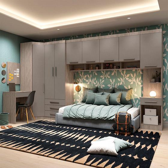 Guarda Roupa de Canto Solteiro 7 Portas e 4 Gavetas com Escrivaninha ...