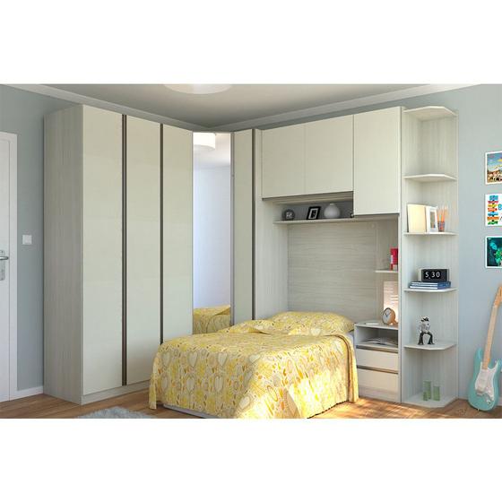 Guarda Roupa de Canto Solteiro com Espelho Legno Crema com Kashmir ...