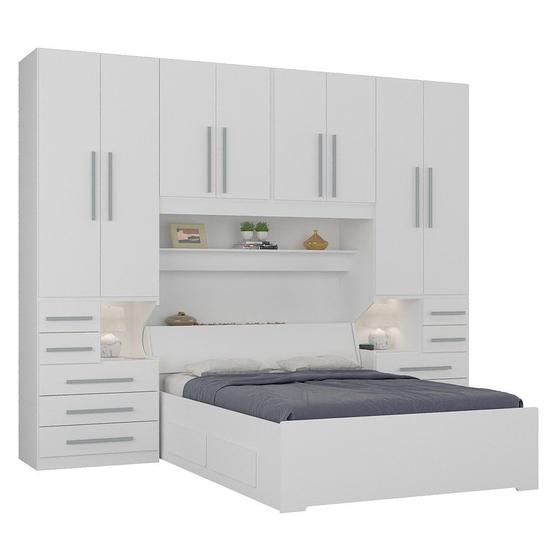 Guarda-roupa de Casal com Cama Bau Queen Size Embutida 1223 Branco ...