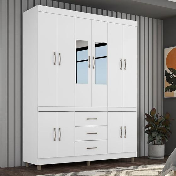 Guarda-Roupa de Casal com Espelho 10 Portas e 03 Gavetas E22103 Branco ...