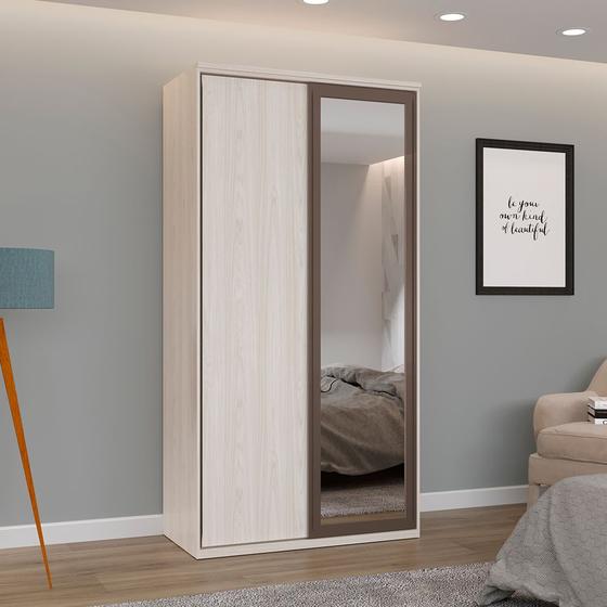 Guarda-Roupa de Solteiro 100% MDF 2 Portas de Correr 1 Espelho 3 ...
