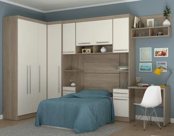 Guarda Roupa Dormitório Modulado Master Solteiro Canto c/ Mesa ...