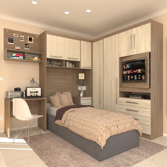 Guarda Roupa Dormitório Modulado Master Solteiro Canto c/ Painel p/ TV ...