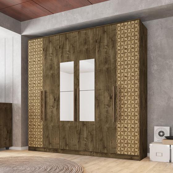 Guarda Roupa Dublin 6 Portas Com Espelho Rustica e Mad. 3D - MOVEIS ...