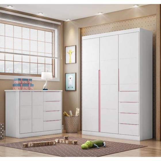 Guarda Roupa e Comoda Infantil Phoenix Baby Eloa 5 portas 8 Gavetas ...