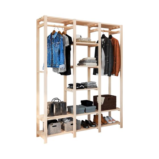 Guarda Roupa Estante Rústico Arara Aberto em Madeira Maciça C Maleiro ...