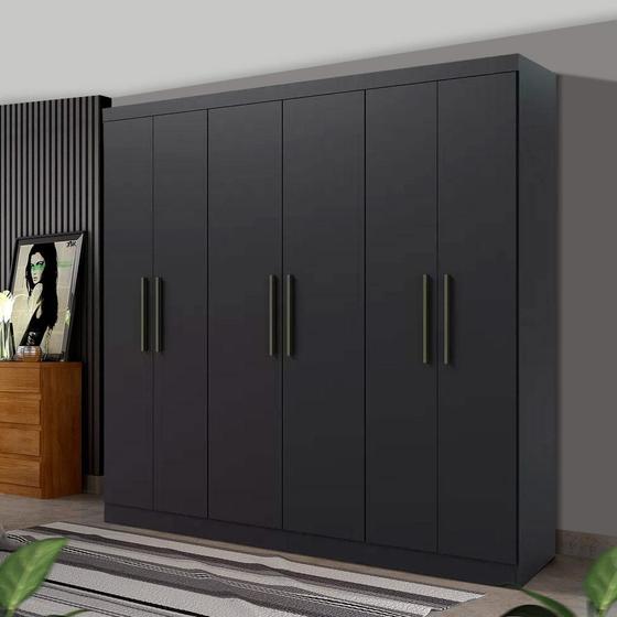 Guarda-Roupa Grande Preto Fosco com 6 Portas e 4 Gavetas - SHOP JM ...