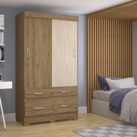 Guarda-Roupa Henn 2 Portas 4 Gavetas Briz B25-95 Rústico/ - HENN MóVEIS ...
