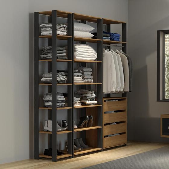 Guarda Roupa Industrial Solteiro Closet Aberto 175x220 Cm Bacco 3 Peças ...