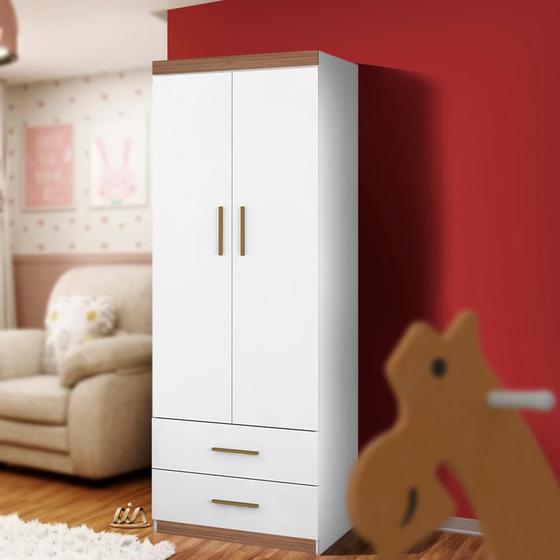 Guarda Roupa Infantil 2 Portas 2 Gavetas Branco Amadeirado Chiara ...
