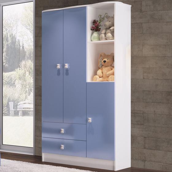 Guarda-roupa Infantil 3 Portas 2 Gavetas Azul 1410 - Percasa - No ...