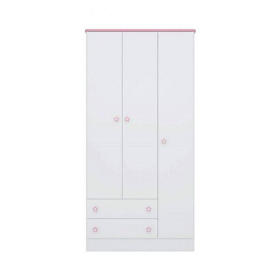 Guarda Roupa Infantil Doce Sonho 3 Portas 2 Gavetas Branco/ Rosa- Qmovi ...