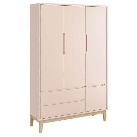 Guarda Roupa Infantil New Classic 3 Portas Rosa com Pés Madeira Natural ...