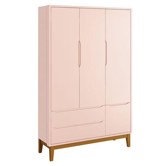 Guarda Roupa Infantil New Classic 3 Portas Rosa com Pés Madeira Reller ...