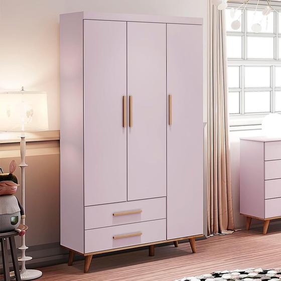 Guarda Roupa Infantil Retrô 3 Portas com Gavetas Ludmila Rosa Fosco com ...