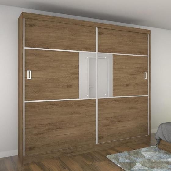 Guarda Roupa Miami Casal 2 Portas de Correr 3 Gavetas Amêndoa/Off White ...