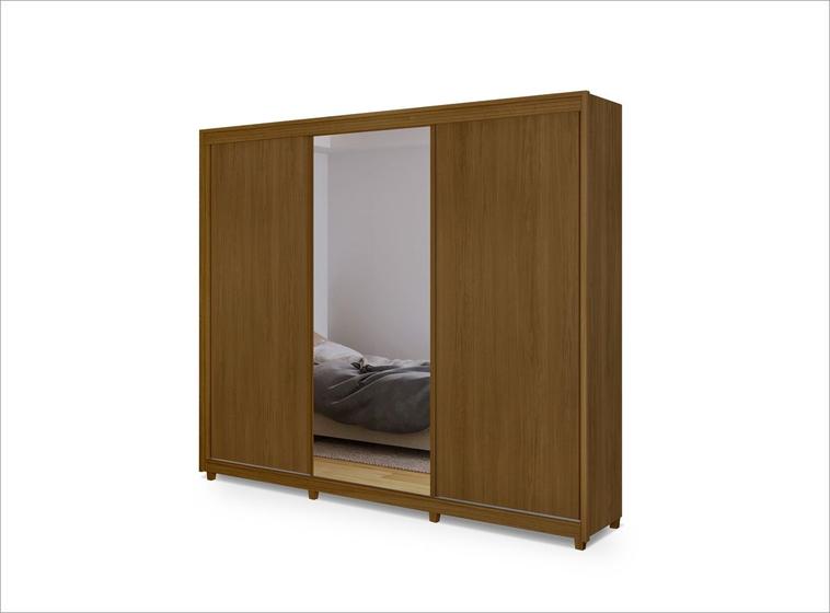 Guarda Roupa Milano 3 Portas 100% MDF Correr c/ Espelho Nogueira Fazzio ...