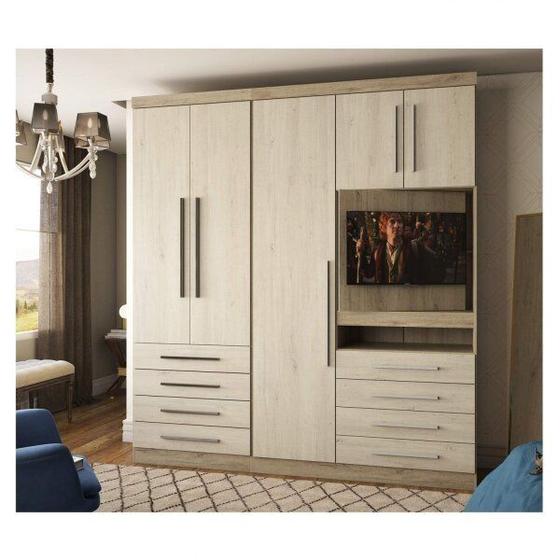 Guarda-Roupa Modulado com Nicho e Painel Giratório para Tv de Até 32 ...
