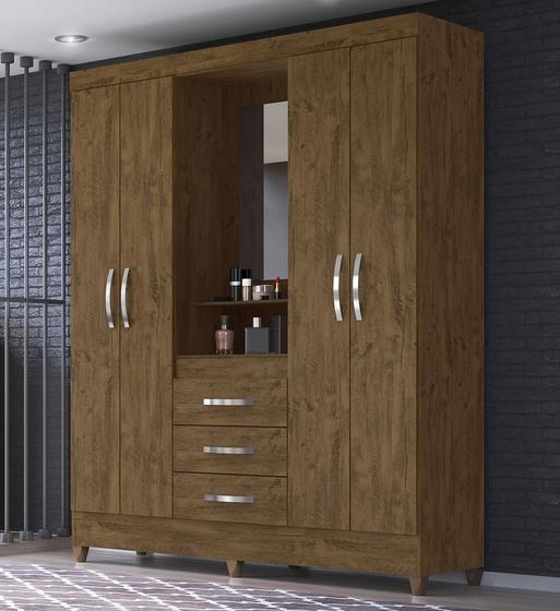 Guarda Roupa Moval Solteiro Capri Castanho Com Espelho - Guarda-Roupa ...