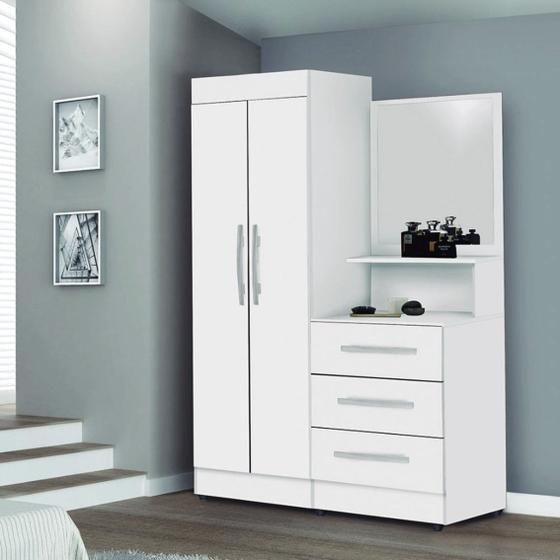 Guarda Roupa Penteadeira Solteiro 2 Portas 3 Gavetas e Espelho Ônix ...