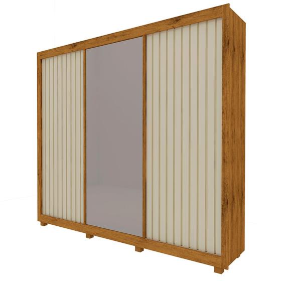 Guarda-Roupa Ripado com Espelho 3 Portas e Pés Royale Madeira com Off ...