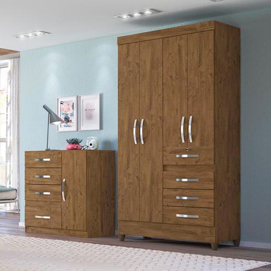 Guarda Roupa Solteiro 04 Portas 04 Gavetas Sobral Moval - Castanho Wood ...