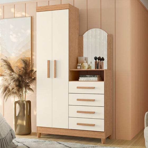 Guarda Roupa Solteiro 2 Portas com Cômoda 3 Gavetas com Pés e Espelho New Capri Albatroz ...