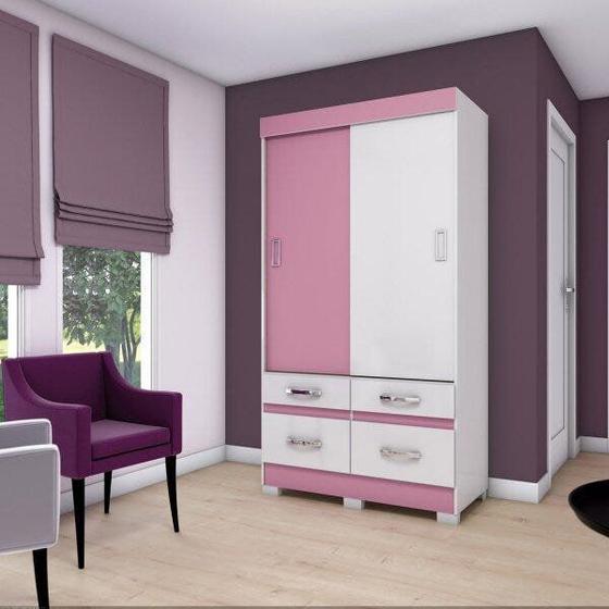 Guarda-Roupa Solteiro 2 Portas de Correr 4 Gavetas Flex Color Briz ...
