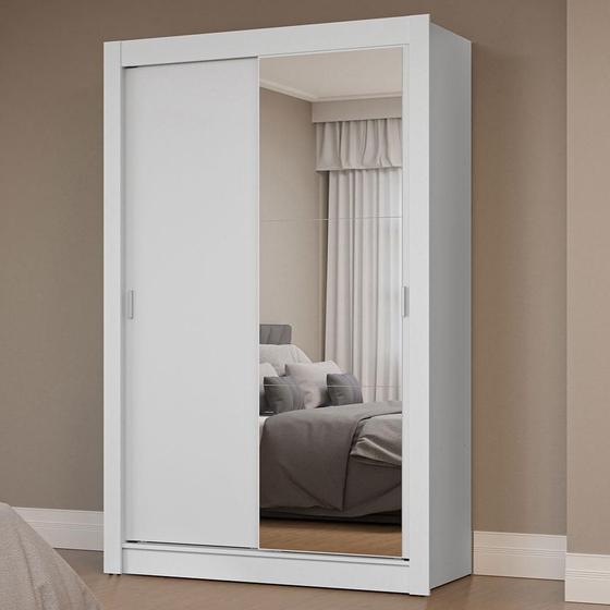 Guarda-Roupa Solteiro 2 Portas de Correr com Espelho Branco Milano ...