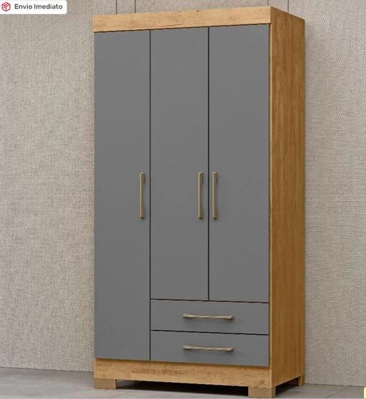 Guarda Roupa Solteiro 4 Portas 2 Gavetas Moval Chile - Freijo / Cinza ...