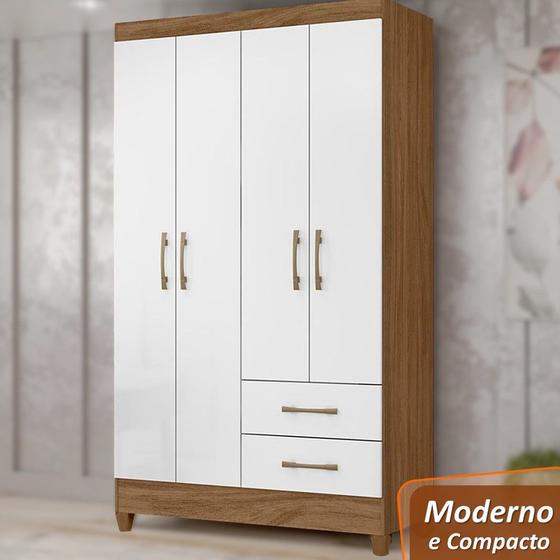 Guarda Roupa Solteiro 4 Portas 2 Gavetas Moval Chile - Naturale/Branco ...