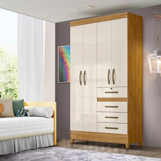 Guarda Roupa Solteiro 4 Portas 4 Gavetas Freijó Off White Sobral Moval ...