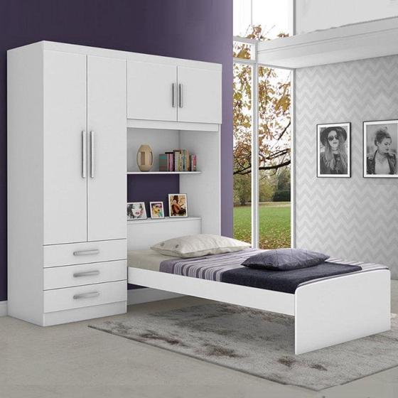 Guarda Roupa Solteiro 4 Portas COM Cama de Solteiro Cancun J&A Móveis ...