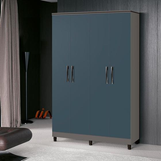 Guarda Roupa Solteiro 4 Portas Grafite Azul Delta Fênix - Guarda-Roupa ...