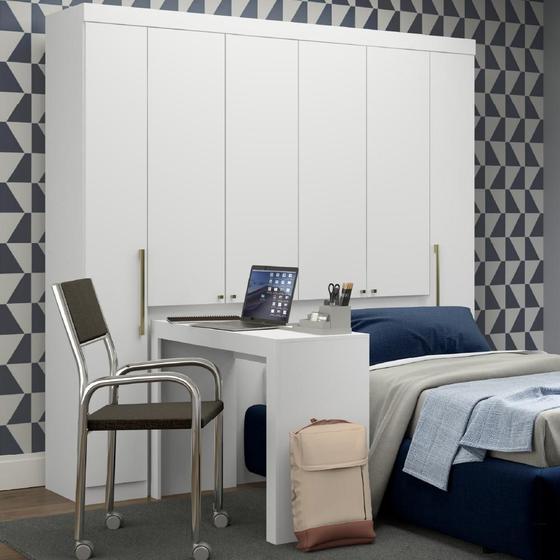 Guarda Roupa Solteiro 6 Portas com Escrivaninha Vega Branco com ...
