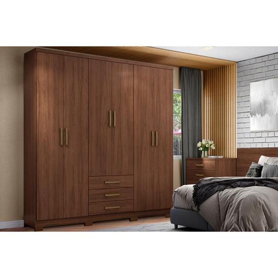 Guarda Roupa Solteiro 6 Portas e 3 Gavetas Caju DA136 Castanho - Henn ...