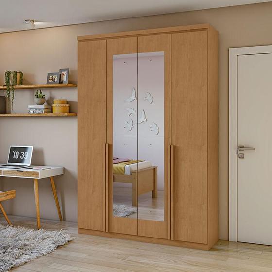 Guarda Roupa Solteiro Ambiente Alonzo 4 Portas Amêndoa Clean com ...