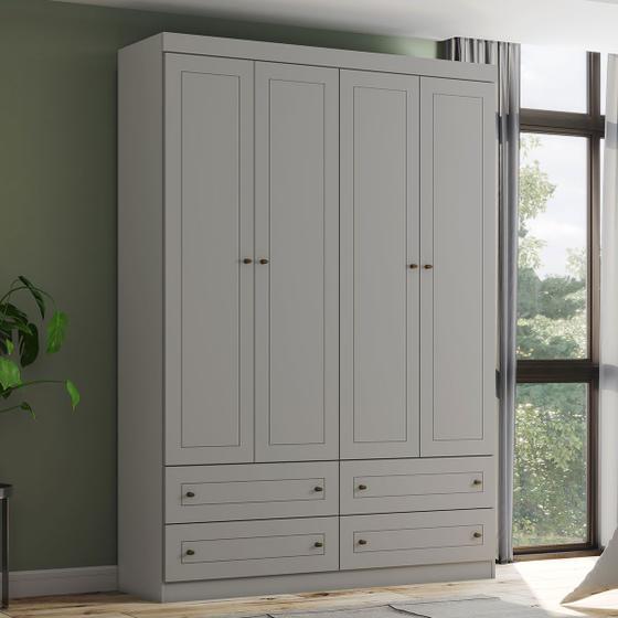 Guarda-Roupa Solteiro Americano 4 Portas 4 Gavetas Cinza - Henn ...