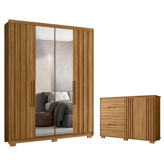 Guarda Roupa Solteiro Califórnia E Cômoda Texas Freijó Com Espelho ...