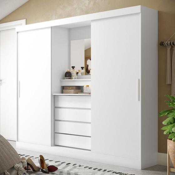 Guarda Roupa Solteiro com Espelho 2 Portas de Correr 4 Gavetas Itália ...