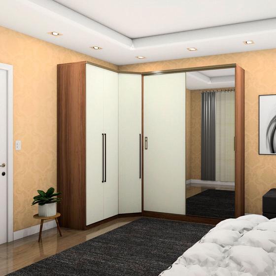 Guarda Roupa Solteiro de Canto 5 Portas com Espelho Vanilla com Linho ...