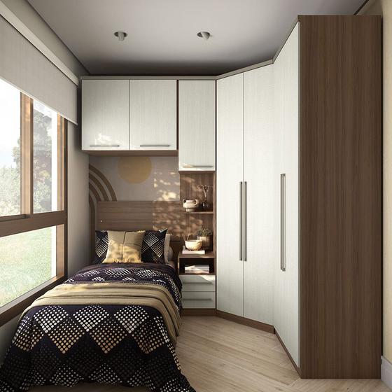 Guarda Roupa Solteiro de Canto 7 Portas e 5 Gavetas Vanilla com Linho ...