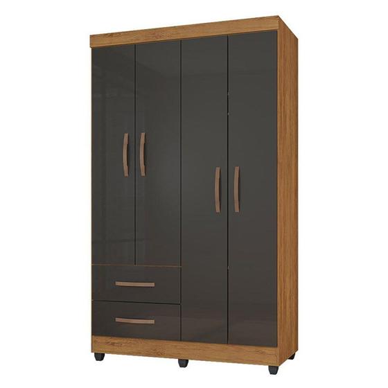 Guarda Roupa Solteiro Honduras 4 Portas e 2 Gavetas Freijó/Grafite ...