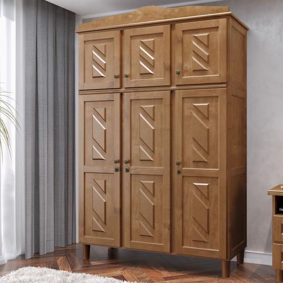 Guarda-Roupa Solteiro Milão 3 Portas Maleiro 2 Gavetas Madeira Pinus ...